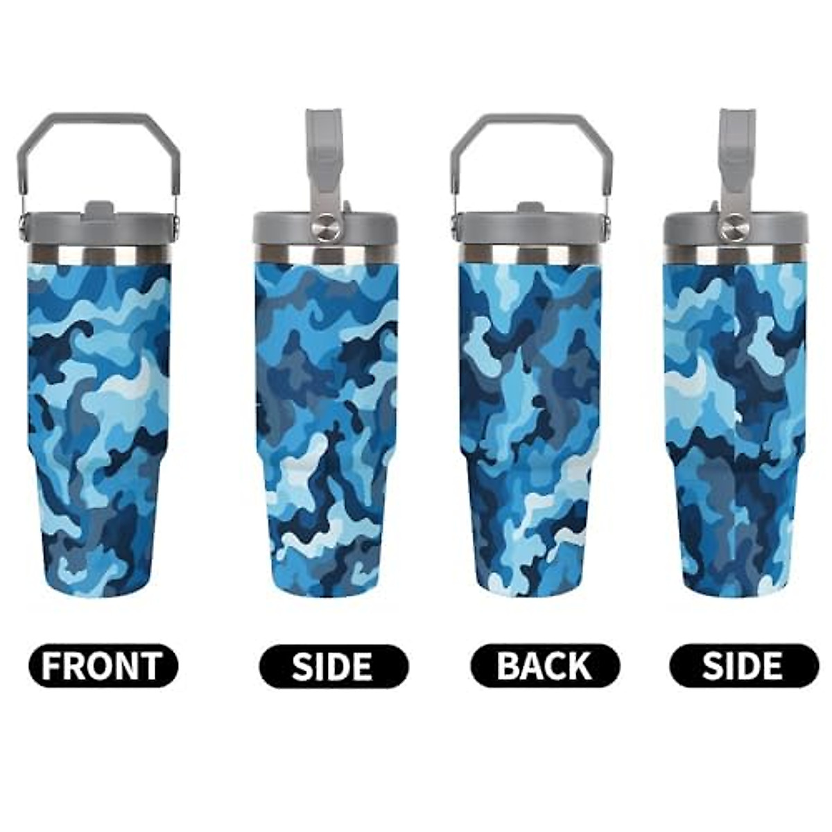WITHSBKK 30oz Car Cup Blue Camouflage Pattern Printed with Portable, Stainless Steel Travel Mug, Vacuum Insulated Tumbler And Straw, Leakproof for Car & Outdoor, UV Printed Design