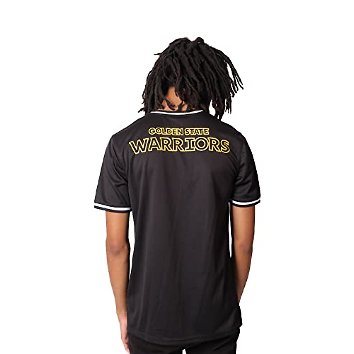 Ultra Game NBA Golden State Warriors Mens Jersey V-Neck Mesh Short Sleeve Tee Shirt, Black, Large