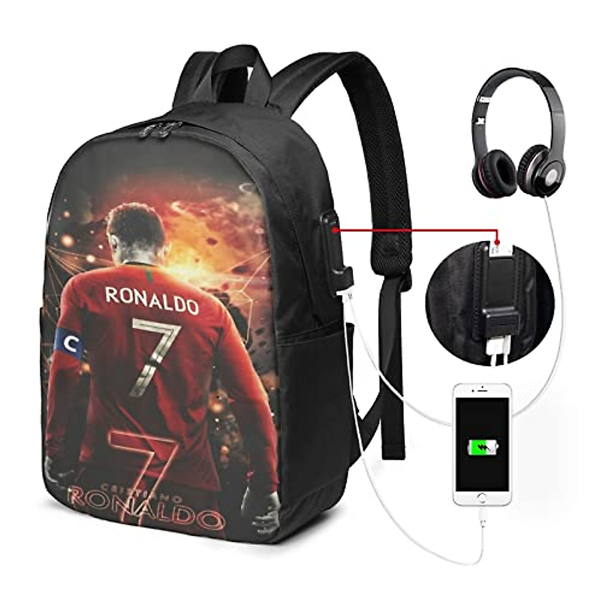 Customized For Football Fans Multifunction With Ronaldo #7 Logo Backpack Travel Sports Backpack, Computer Bag For Men Women