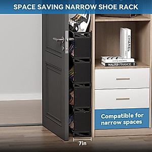 DEYILIAN Space Saving 5 Tier Shoe Rack,Sturdy Stainless Steel with Non Woven Fabric Plastic Connectors Holds up to 10 Pairs Men's Shoes for Entryway Narrow Spaces Behind Doors and Closet