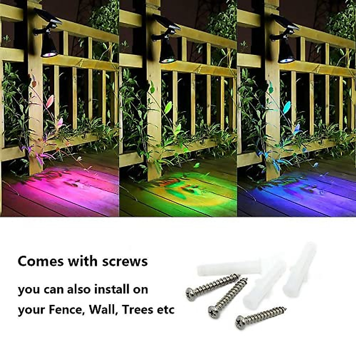RGB Solar Spotlights Landscape Lights Outdoor 2-in-1 LED Spot Lights IP65 Waterproof Tree Lights Dusk-to-Dawn Solar Powered Security Wall Lamp for Garden Yard Floor Pathway Patio (7 Changing Colors)