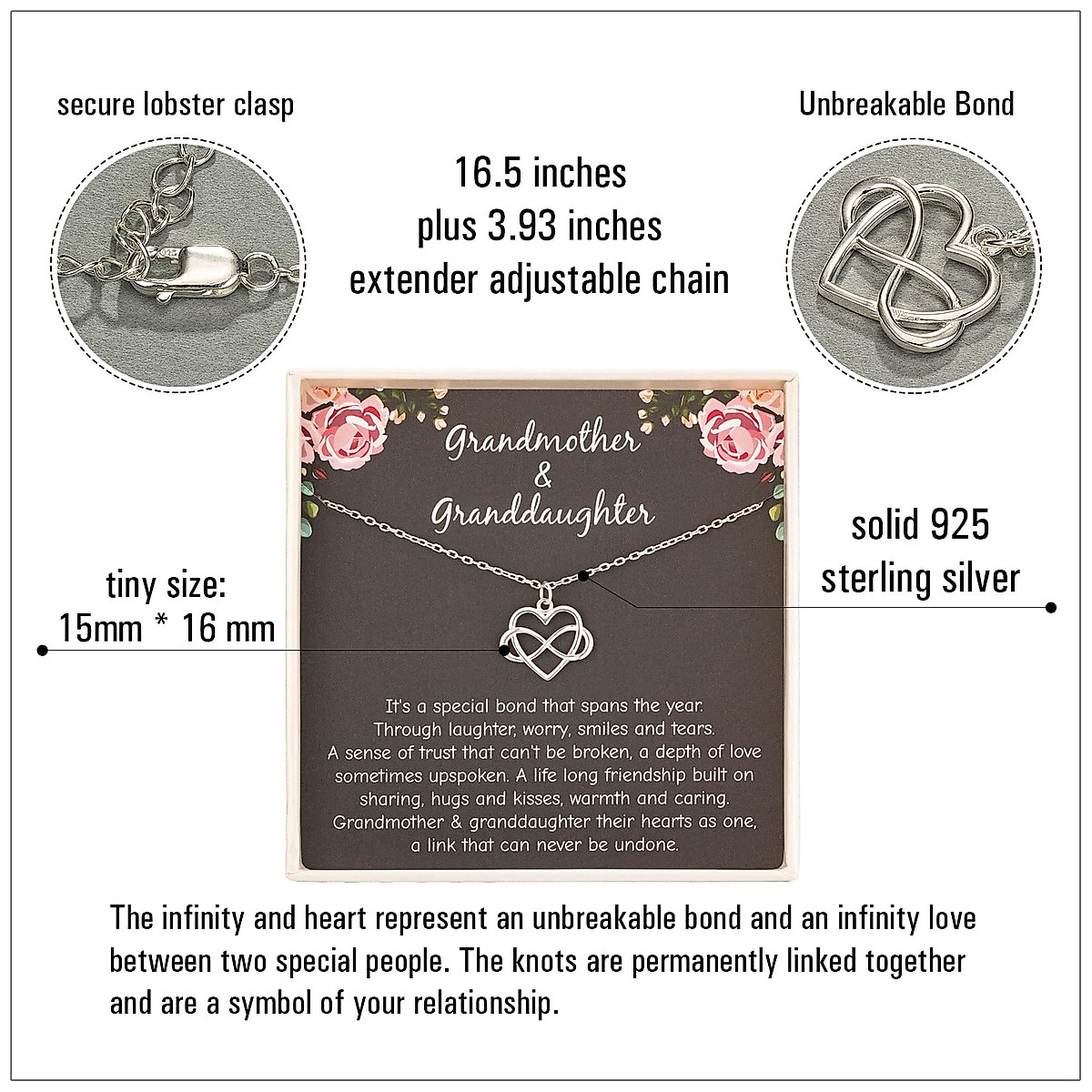 RareLove Grandmother Gifts from Granddaughter,Grandma Gift,925 Sterling Silver Tiny Infinity Heart Necklaces for Women,Grandma Birthday Gifts,Grandma from Granddaughter Grandchildren