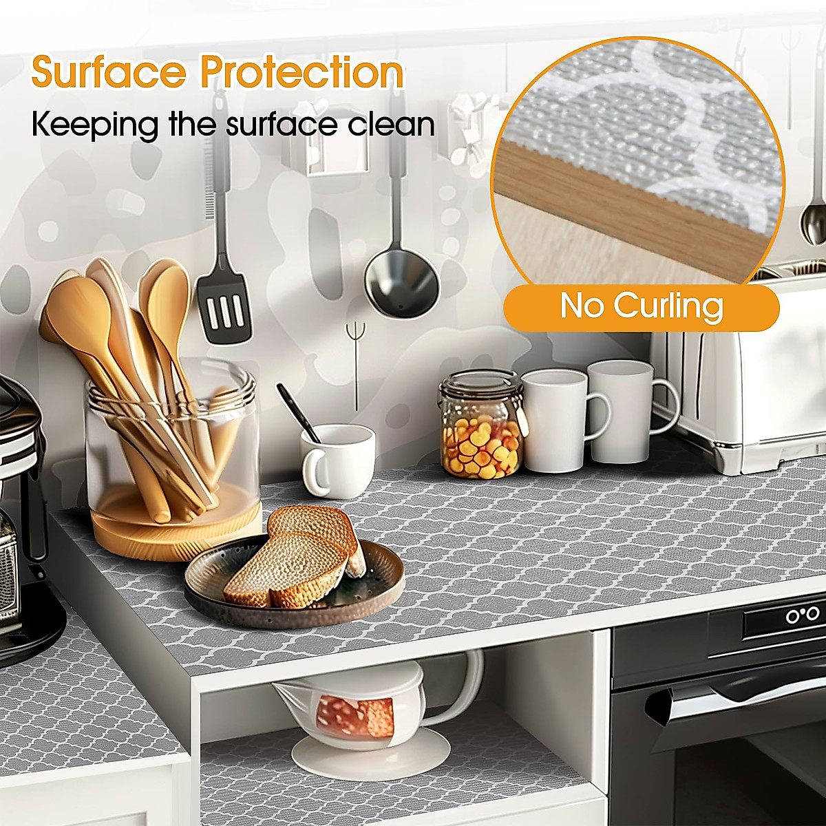 Shinlendid Shelf Liner Drawer Liner for Kitchen Cabinet Non-Adhesive, Strong Grip Anti Slip Cabinet Liners for Shelves, Durable Waterproof Cupboard Liner, Gray, 12 in x 10 Feet