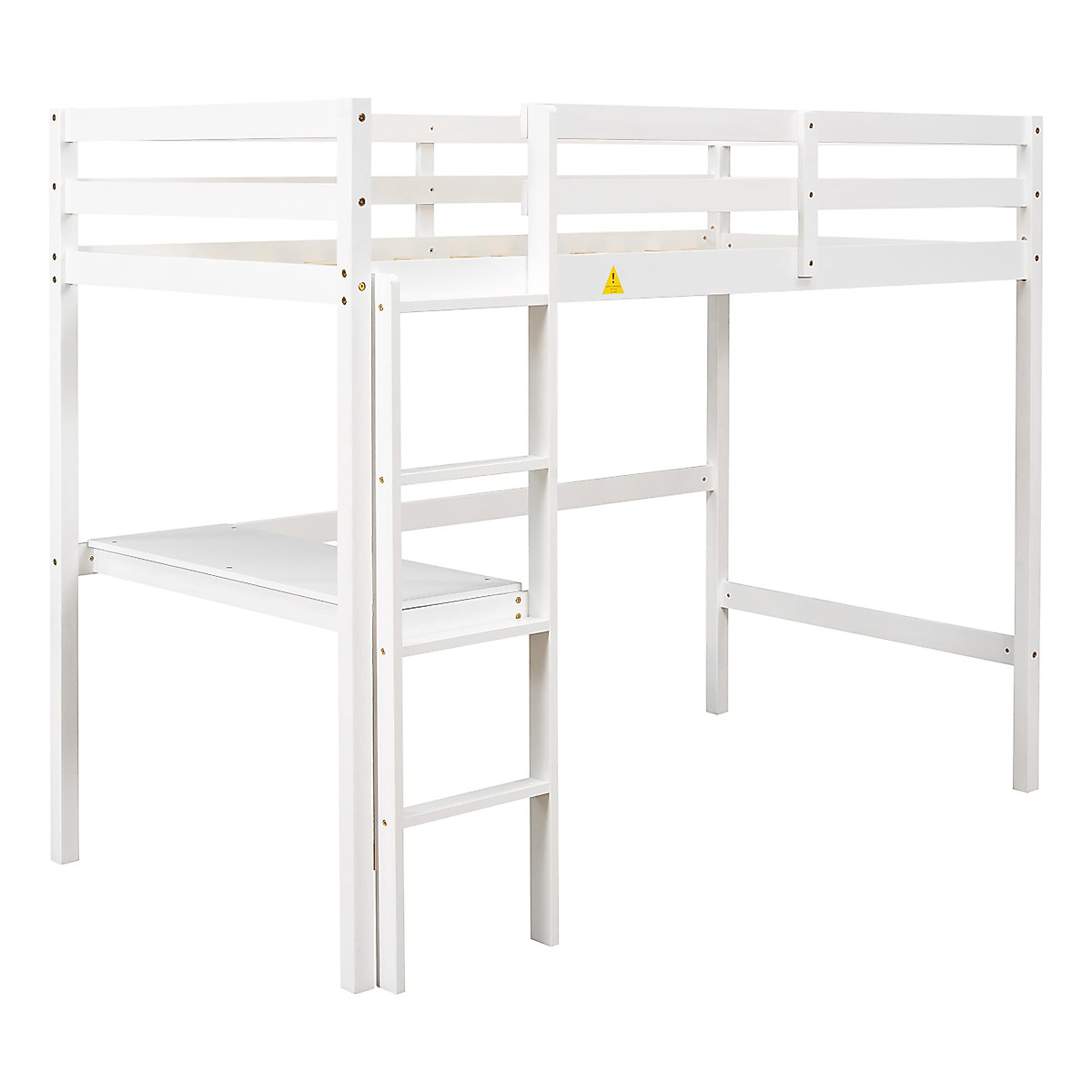 LiviNest Twin Loft Bed Frame - Wood Pine Bed Frames with Ladder Safety Rail and Desk - Loft Size Bed with Table for Kids Boys Girls White