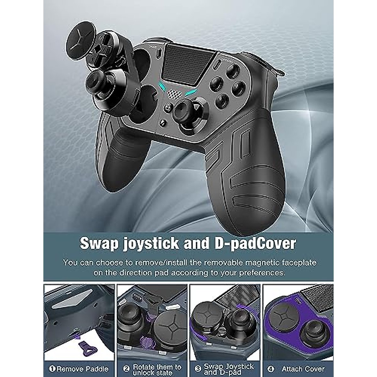 【April 2023 Newly Updated Version】 TJPD Wireless Game Set with 3 programmable Back Buttons and 1 Sensitivity Control Back Button (Black)
