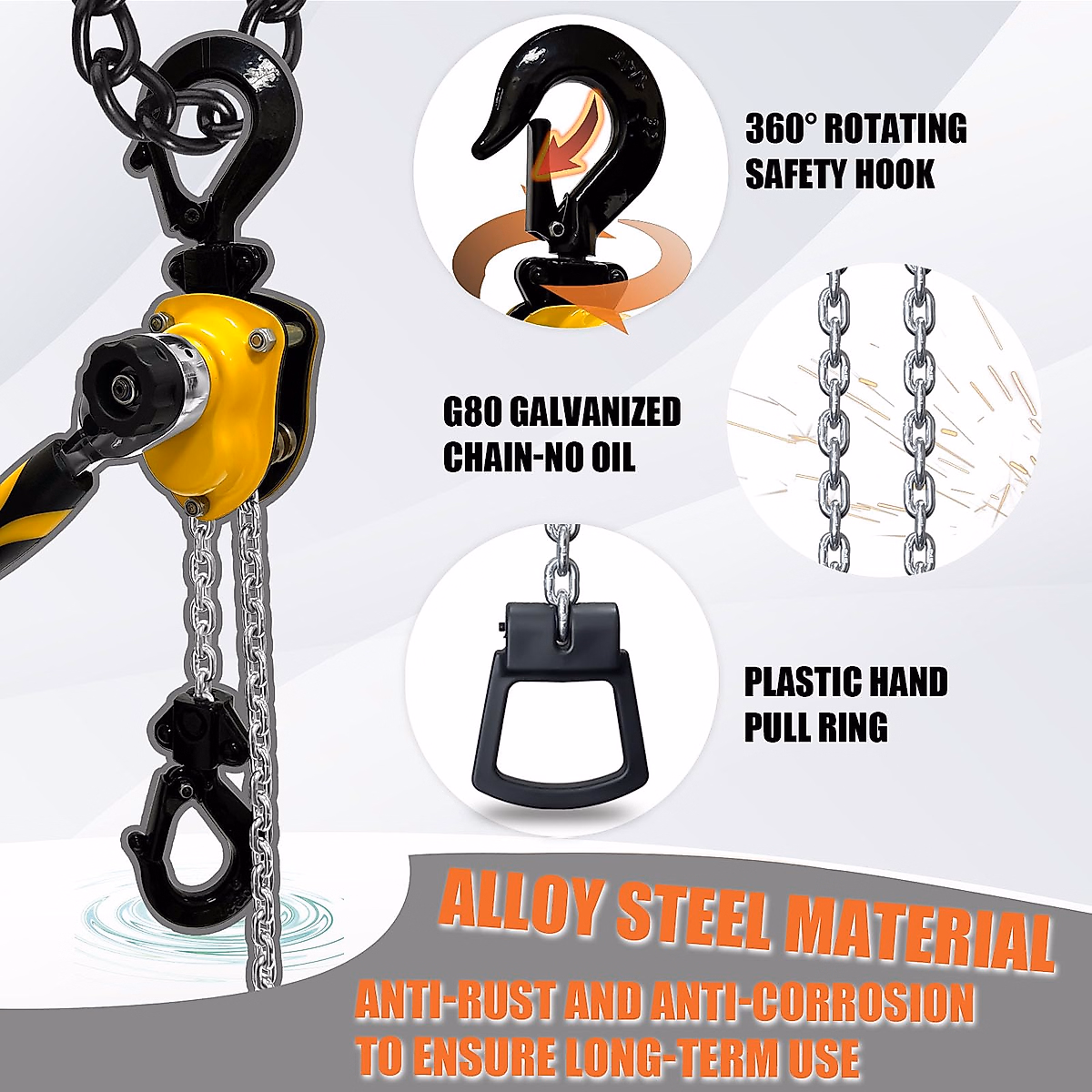 KITUYOTO Mini Chain Hoist 1/2 Ton(1100lbs)-Manual Lever Chain Hoist 5Ft Lift with Safety Hooks|Miniature Come Along Winch Heavy Duty Puller Workshop|Portable Ratchet G80 Chain Fall Hoist for Garages