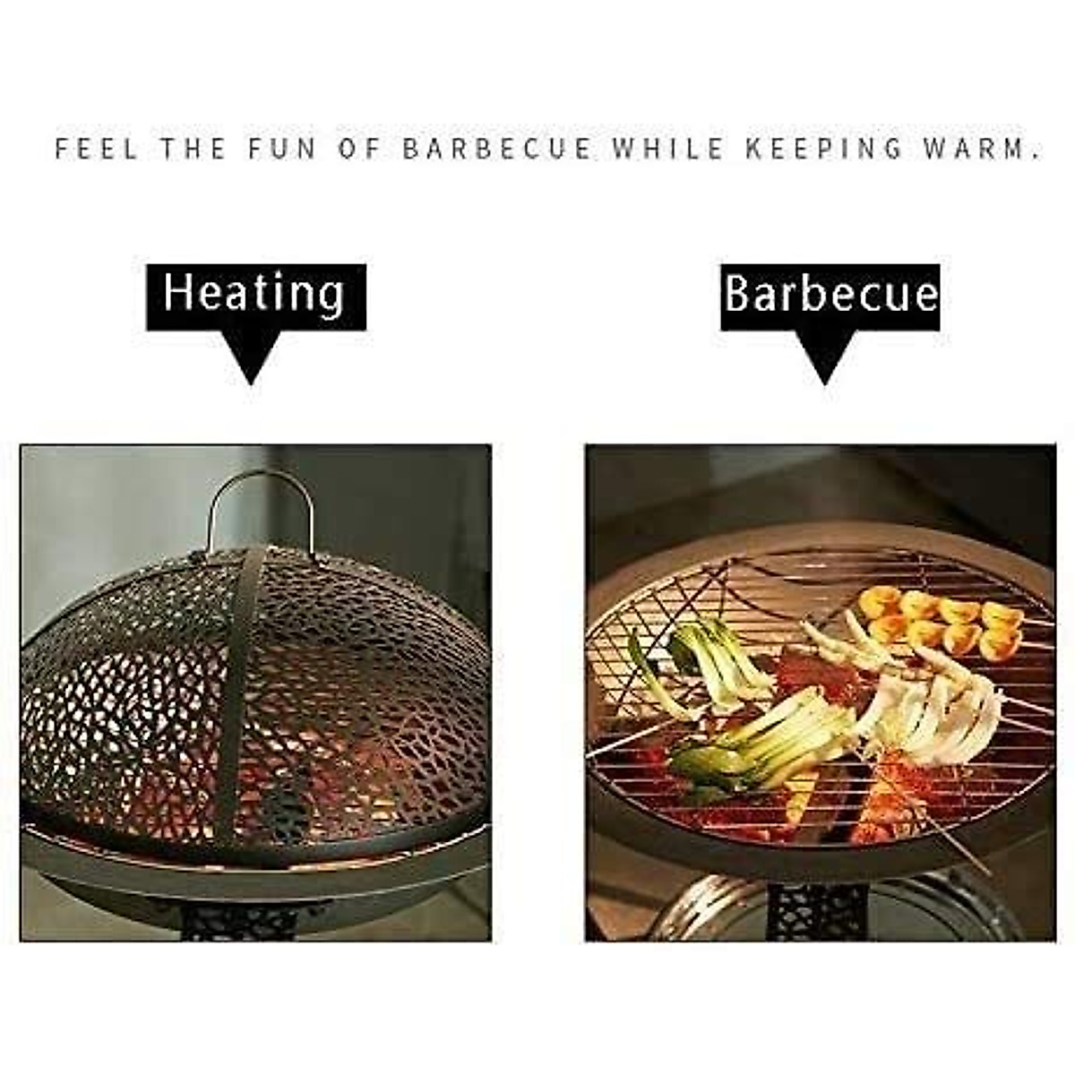 LEAYAN Garden Fire Pit Grill Bowl Grill Barbecue Rack - Portable 22" Quick Set Up Weather Resistant Easy to Clean Firepit w/Grate with Cover BBQ Cooking for Camping Backyard