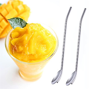 8 Pcs Stainless Steel Straws Spoons, Reusable Metall Straws Spoon with 2 Cleaning Brushes, 2 in 1 Snow Cone Straws Drinking Reusable Stainless Steel Ice Tea Long Spoons Straws for Cocktail Milkshake