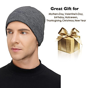 Century Star Womens Satin Lined Beanie Men Beanie Knit Silk Lined Winter Gift Hats Cuffed Skiing Beanie Hats Cap Black One Size