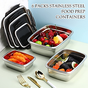 Nuanchu 6 Packs Stainless Steel Food Storage Containers Airtight Metal Food Containers Meal Prep Container Leak Proof Stackable Bento Lunch Box with Lids for Kitchen Travel Picnic and Camping(Black)
