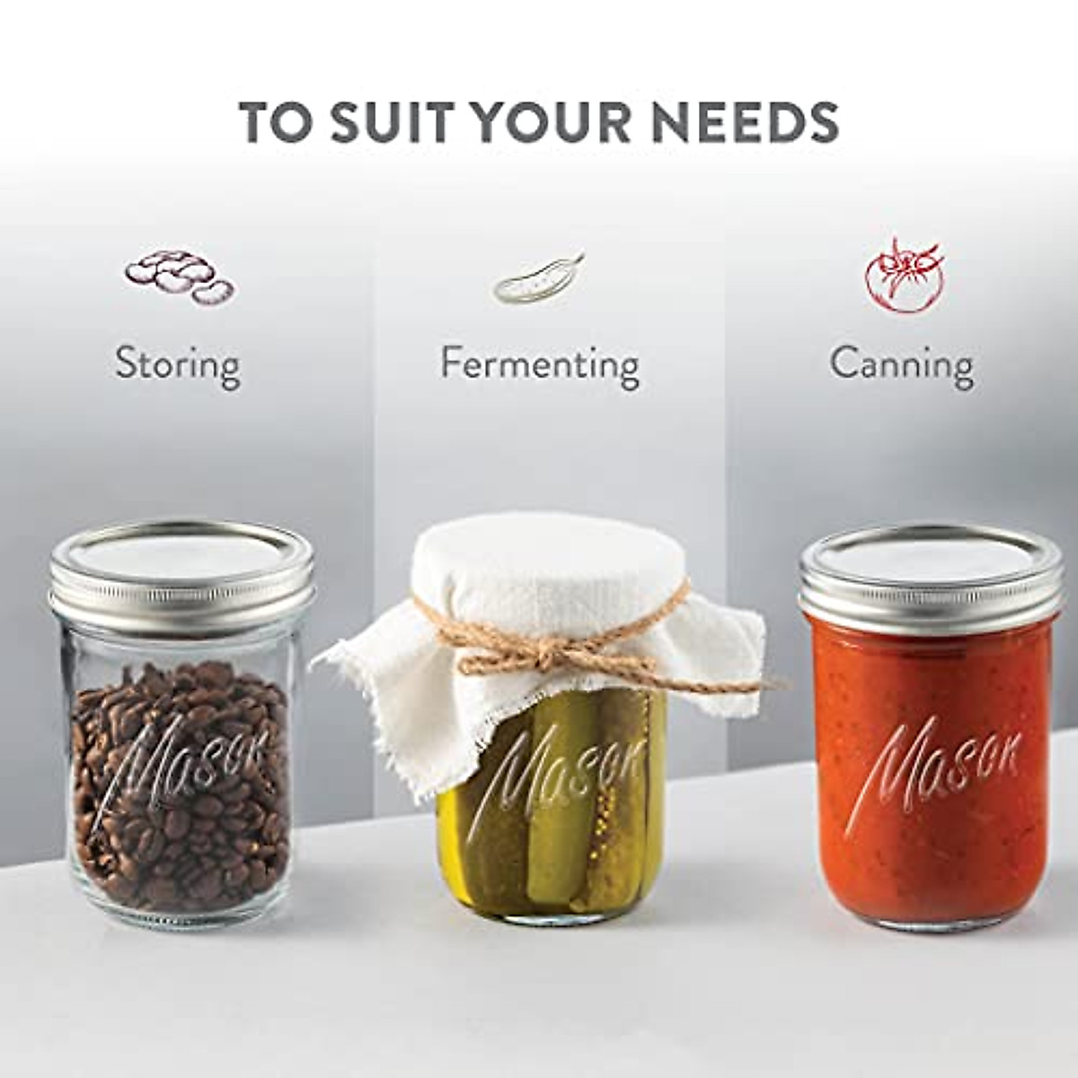 Paksh Novelty Mason Jars - Food Storage Container - 6-Pack - Airtight Container for Pickling, Canning, Candles, Home Decor, Overnight Oats, Fruit Preserves, Jam or Jelly