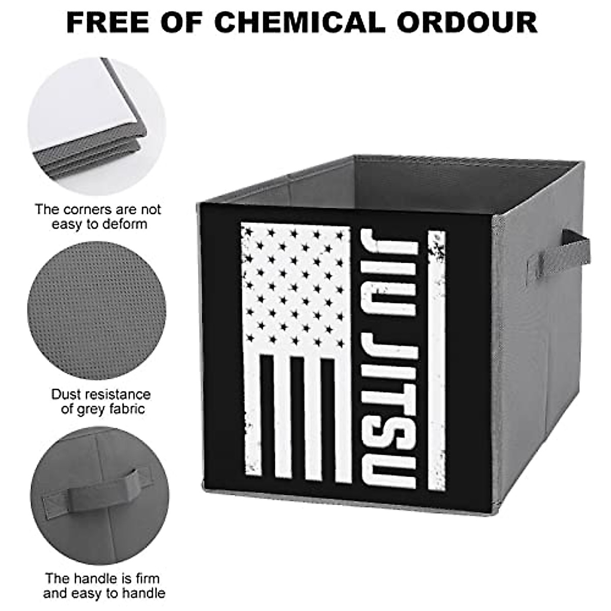 Jiu Jitsu American Flag Canvas Collapsible Storage Bins Cube Organizer Baskets with Handles for Home Office Car