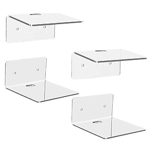 GSHLLO 4 Pcs Acrylic Floating Shelves Small Clear Wall Shelves Adhesive Hanging Shelves Wall Mounted Display Shelves Small Picture Books Shelves Small Display Ledge