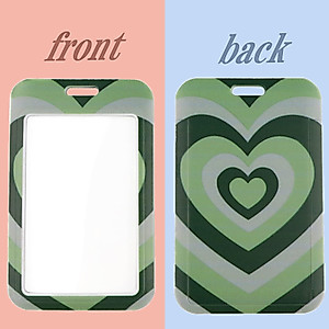 Green Heart Lanyard with Badge Holder, DMLSKY Lanyards for ID Badges Waterproof Nametag Card Holder Vertical