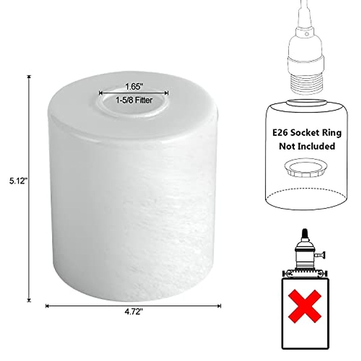 HGHYjrxfkl 1 Pack Alabaster White Glass Lamp Shade, Cylinder Glass Lamp Shade Replacement with 1-5/8-inch Fitter Opening for Pendant light, Desk lamp,Wall Sconces and Bathroom Vanity lights.