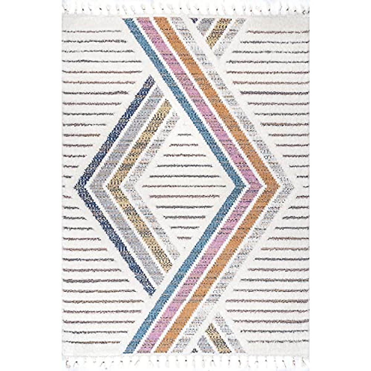 nuLOOM Angela High-Low Modern Diamond Tassel Area Rug
