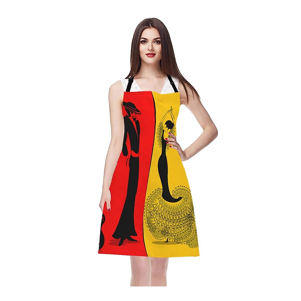EKOBLA Flamenco Aprons Art Spanish Dancer Dress Lady Gentleman Silhouette Retro Style Waterproof Resistant Chef Cooking Kitchen BBQ Adjustable Aprons for Women Men 27x31 Inch