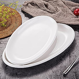 Yesland 2 Pack 14" Porcelain Large Oval Serving Plates, White Oval Serving Platters Dishes for Serving Food, Appetizers, Dessert, Meat, Sushi, Fish, Party
