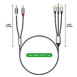 Lightning to RCA Cable Audio Aux Adapter,RCA to 3.5mm Cable，USB C to 2 RCA Audio Cable， (3 in 1 Audio Cable) for Power Amplifier, Car, Home Theater, Speaker and More(Lightning Compatible)（7.55FT