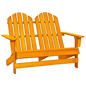 Gecheer 2-Seater Patio Adirondack Chair Folding Fir Solid Wood Double Loveseat, with High Backrest Outdoor All Weather Orange Porch Chair for Backyard, Balcony, Poolside