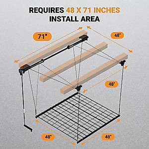 eShelf Adjustable Overhead Garage Storage Rack, 4x4ft Garage Ceiling Storage Lift, Heavy Duty Garage Storage Lift System With 300lbs Weight Capacity, Perfect for Kayaks, Ladders