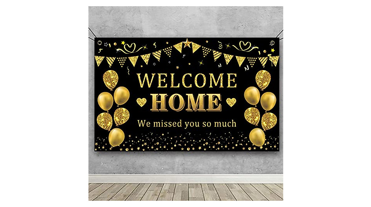 Trgowaul Black Gold Welcome Home Banner Decorations