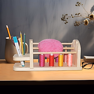 Yarn Holder for Knitting and Crocheting, Wooden Crochet Yarn Holder Thread Spool Storage Rack Wooden Yarn Storage Ribbon Organizer Rack for Sewing Supplies