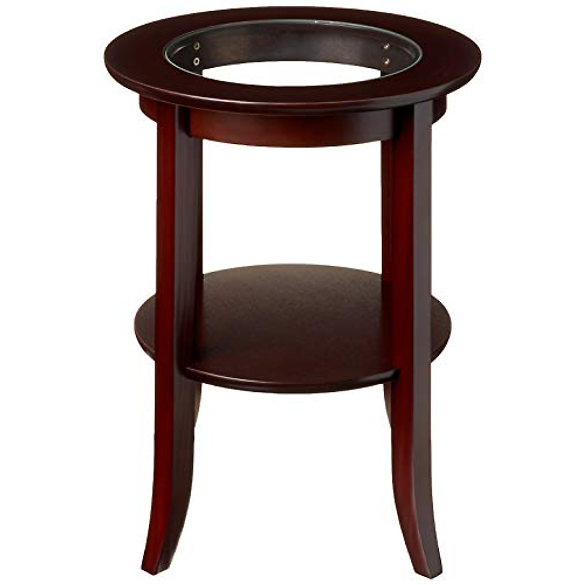 Frenchi Furniture-Wood Genoa End Table, Round Side /Accent Table , Inset Glass Espresso