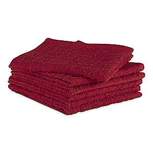 DII Basic Terry Collection Solid Windowpane Dishcloth Set, 12x12, Wine, 6 Piece