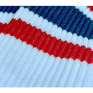 COUVER Unisex Crew White with Red and Blue Stripes,1 Pair, Size Medium