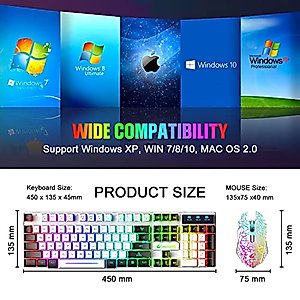 Wireless Gaming Keyboard and Mouse Combo Muti-Color Keycaps Rainbow Backlit Mechanical Feel Keyboard RGB Carck Luminescent Mice Mouse Pad for PC/Mac Gamer, Typist, Travel
