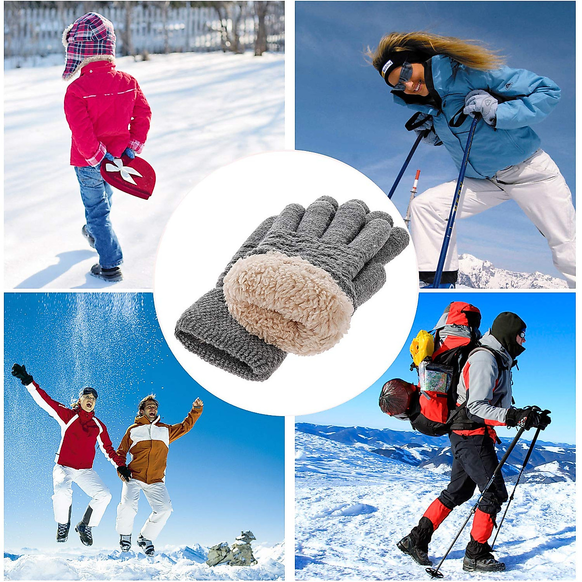 Women's Winter Warm Touch Screen Gloves Womens Thermal Grey Cable Knit Wool Fleece Lined Touchscreen Texting Mittens for Cold Weather One Size