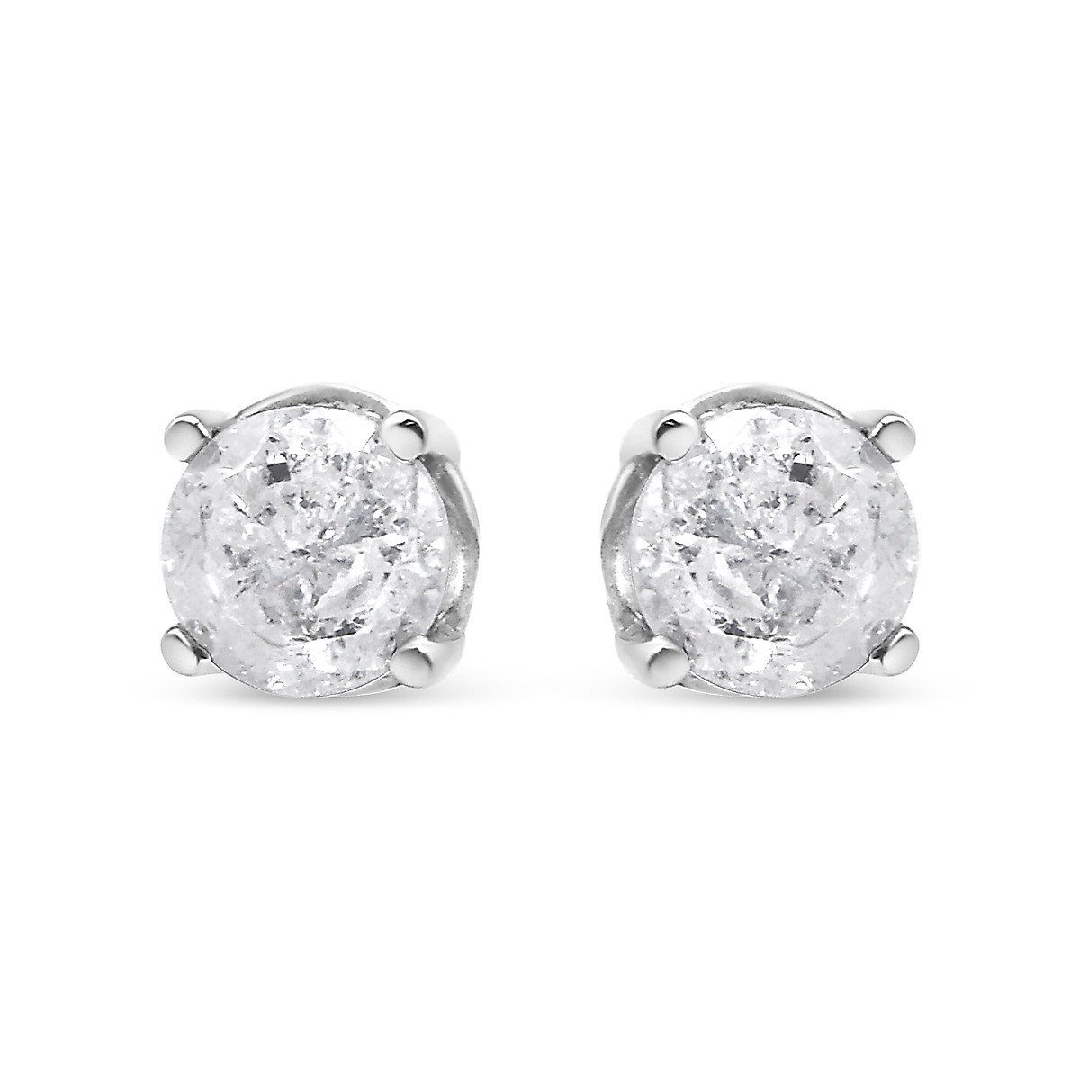.925 Sterling Silver 3/4 Cttw 4-Prong Round-cut "Salt and Pepper" Diamond Classic Stud Earrings (H-I Color, I3 Clarity)