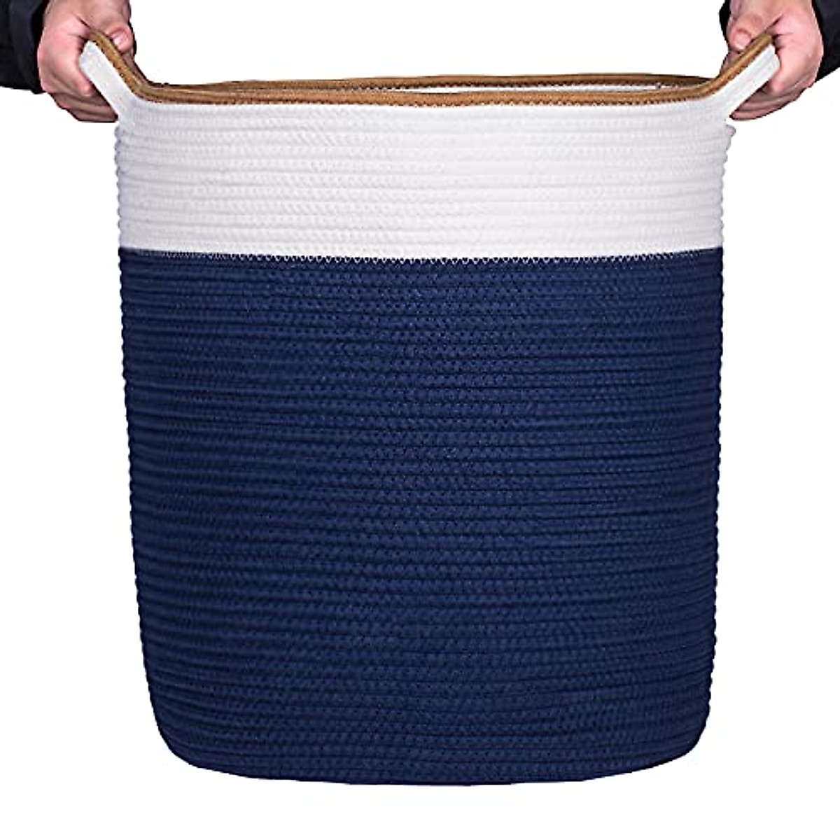 VOYSIGN Cotton Rope woven Basket Large size 16"x16"x17.7"- can be used for organization and storage, Baby Laundry Baskets, Woven Blanket Baskets, Storage bins