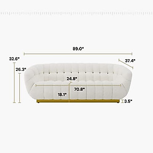 Acanva Wool-Like Living Room Sofa, Modern Mid-Century Style with Seashell Performance & Metal Base, Retro Leisure Accent Barrel Dining Decor, 89”W Couch, White