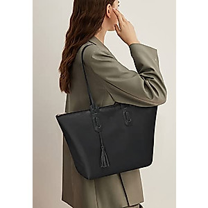 GM LIKKIE Nylon Tote Bags for Women, Top-Handle Shoulder Purse, Foldable Weekend Hobo Handbag (Black)