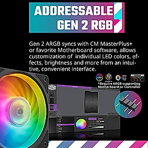 Cooler Master Mobius 140P ARGB High Performance Interconnecting Ring Blade Fan, PWM 2400rpm, Loop Dynamic Bearing, ARGB Customizable LEDs for PC Case, Liquid and Air Cooler (MFZ-M4DN-19NP2-R1),Black