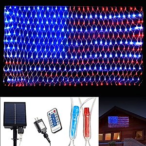 MUYUN American Flag Lights Solar Powered&Plug-in, 420LED Flag Net Light with Remote, 8 Modes Fairy String Light for Christmas Decorations Party Home Decor July 4th Independence Day
