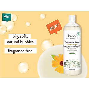 Babo Botanicals Sensitive Baby Fragrance-Free 2-in-1 Bubble Bath & Wash - Shea Butter, Calendula & Oat - Vegan - EWG Verified - For Babies & Kids