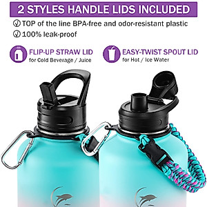 64 oz Insulated Water Bottle,Vacuum Stainless Steel Water Bottle with Straw Lids and Spout Lids,Paracord Handle, Double Wall Leak Proof Without BPA Metal Thermo Mug Water Flask for Sports Outdoor Gym