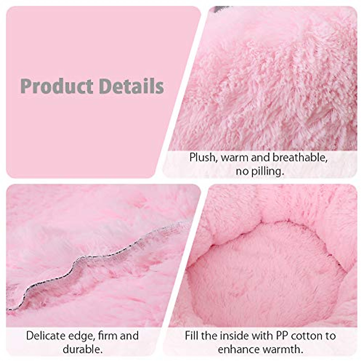 TINTON LIFE Luxury Plush Pet Bed with Pillow for Cats Small Dogs Round Donut Cuddler Oval Cozy Self-Warming Cat Bed for Improved Sleep Pink M