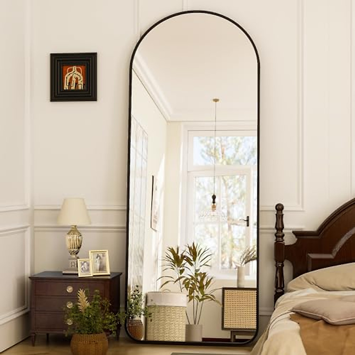 GLSLAND-21 x64 Full Length Floor Mount Mirror-Aluminum Alloy Frame-Arch Mirror Full Length HD-Full Body Mirror-for Bedroom or Living Room, Black