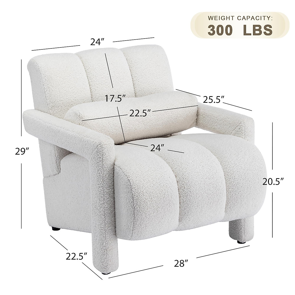 LOULENS Lambswool Accent Chair, Modern Upholstered Sherpa Accent Chair, Comfy Teddy Single Armchair with Pillow for Living Room, Bedroom (Beige, Backrest Under The Cushion)