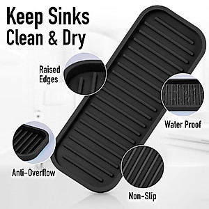 Zulay (9x3.5) Silicone Sponge Holder for Kitchen Sink - Flexible Multipurpose Kitchen Soap Tray Sponge Holder - Sink Organizer Tray for Kitchen, Bathroom, Makeup, Trinkets & More (Black)