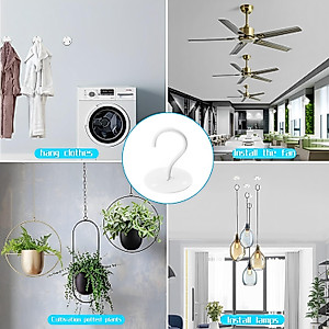 Ceiling Hooks for Hanging Plants - Metal Heavy Duty Wall Mounted Hangers for Hanging Bird Feeders, Planters, Wind Chimes, Include Professional Drywall Anchors (3-Pack (White)