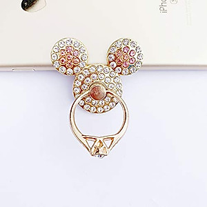 Universal 360 Degree Rotating Finger Ring Stand Holder for Cell Phone or Tablet - Crystal Rhinestone Pink Mouse