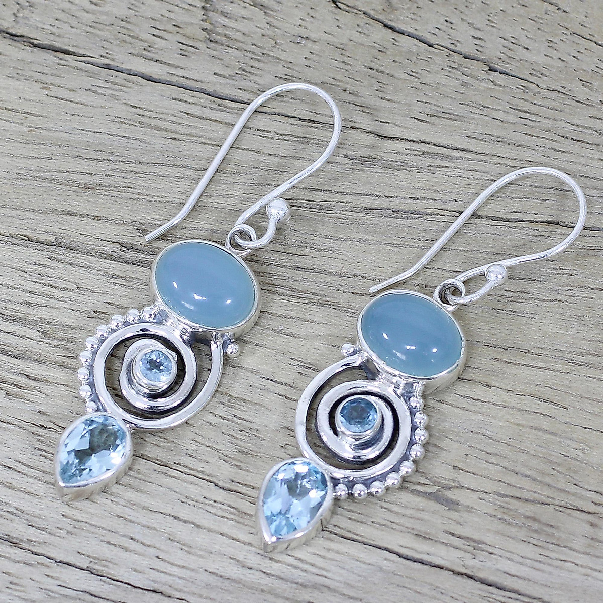 NOVICA Artisan Handcrafted Blue Chalcedony Earrings | Sterling Silver Birthstone Earrings | Dangle Earrings For Women | Sentimental Earrings For Women | Topaz Birthstone Earrings