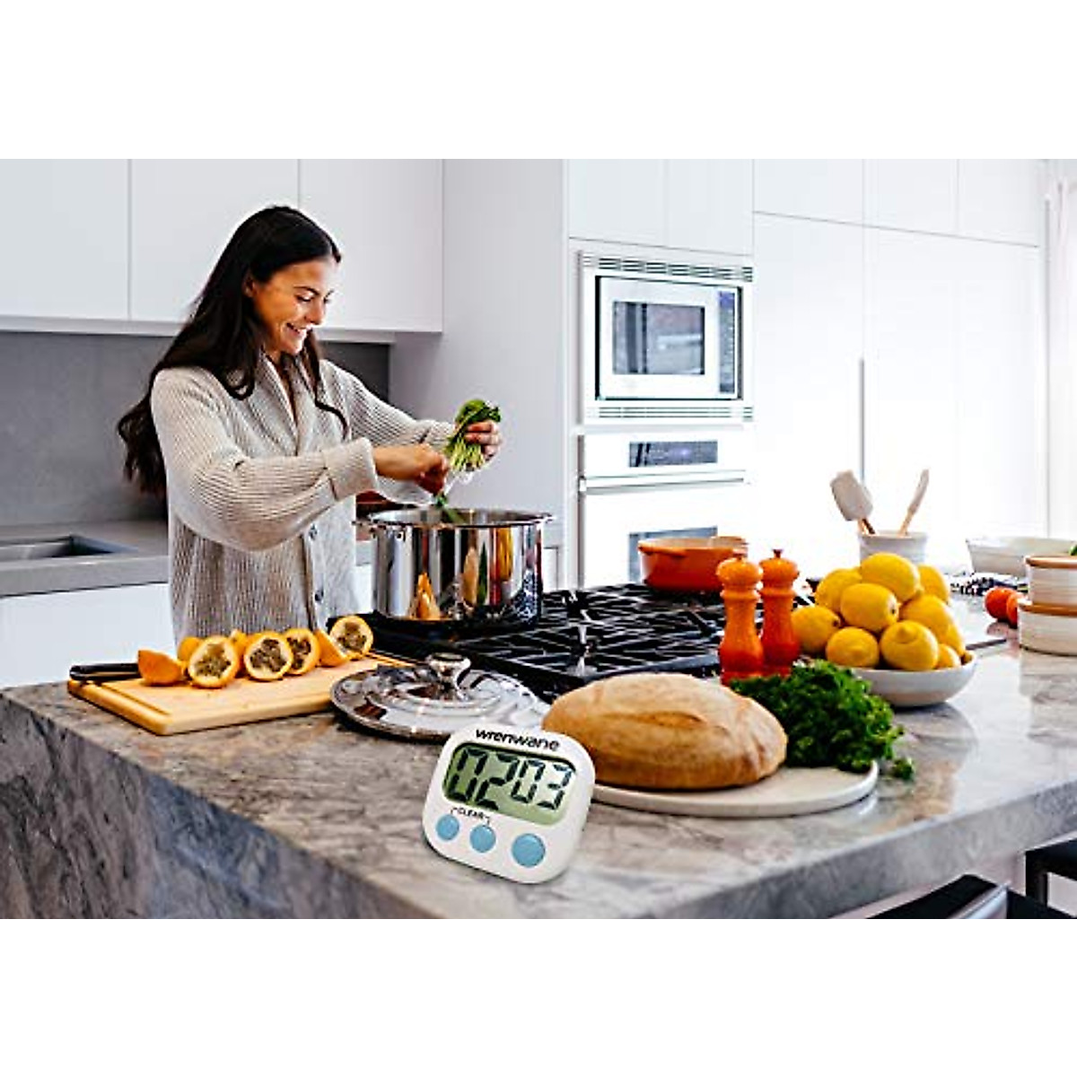 Wrenwane Digital Kitchen Timer (Upgraded), No Frills, Simple Operation, Big Digits, Loud Alarm, Magnetic Backing, Stand, White (1) (1) (1)