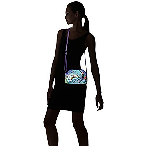 Anna by Anuschka Women's Genuine Leather Medium Multi-Compartment Crossbody | Hand Painted Original Artwork | Midnight Peacock