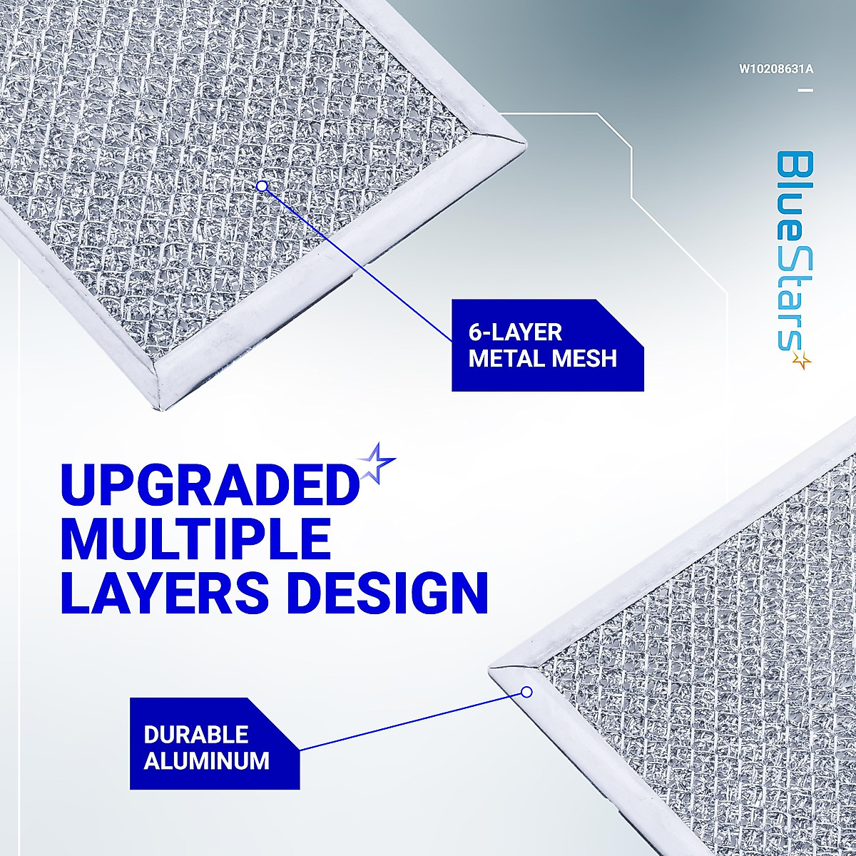 BlueStars 5-Pack W10208631A Microwave Grease Filter Replacement 5.78 x 12.91 Aluminum Mesh Screen Grease Filters - Compatible with Whirlpool G.E Microwaves
